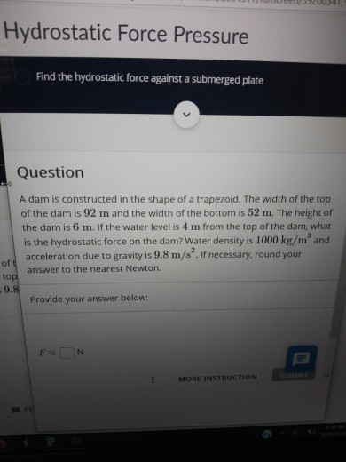 Solved Hydrostatic Force Pressure Find the hydrostatic force | Chegg.com