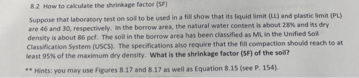 Solved 8.2 How to calculate the shrinkage factor (SF) | Chegg.com