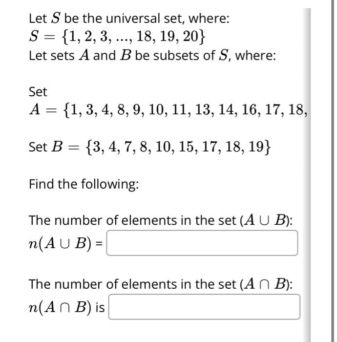 Solved Let S be the universal set, where: | Chegg.com