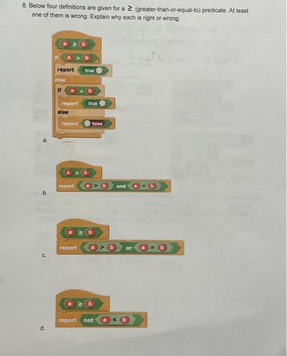 Solved 8. Below four definitions are given for a ≥ | Chegg.com
