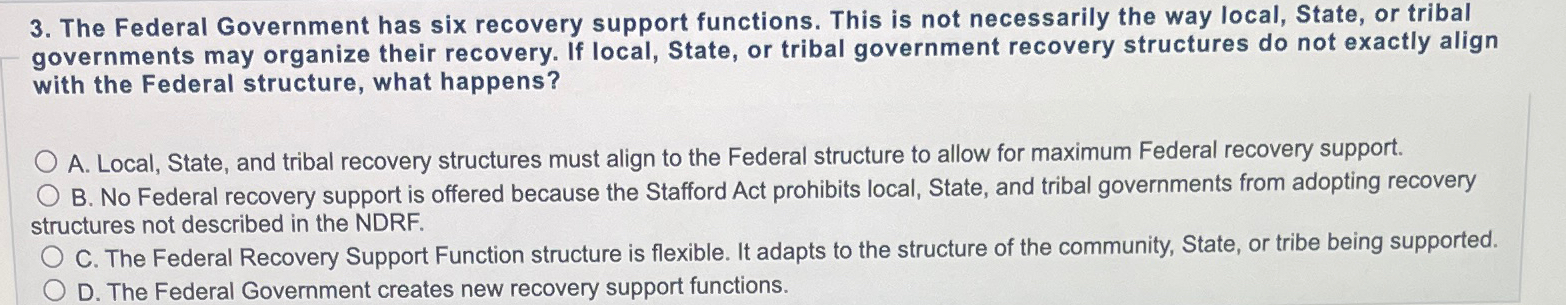 Solved The Federal Government has six recovery support | Chegg.com