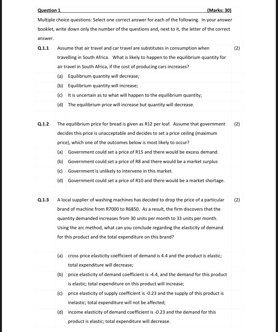 Solved Question 1(Marks: 30 )Multiple choice questions: | Chegg.com