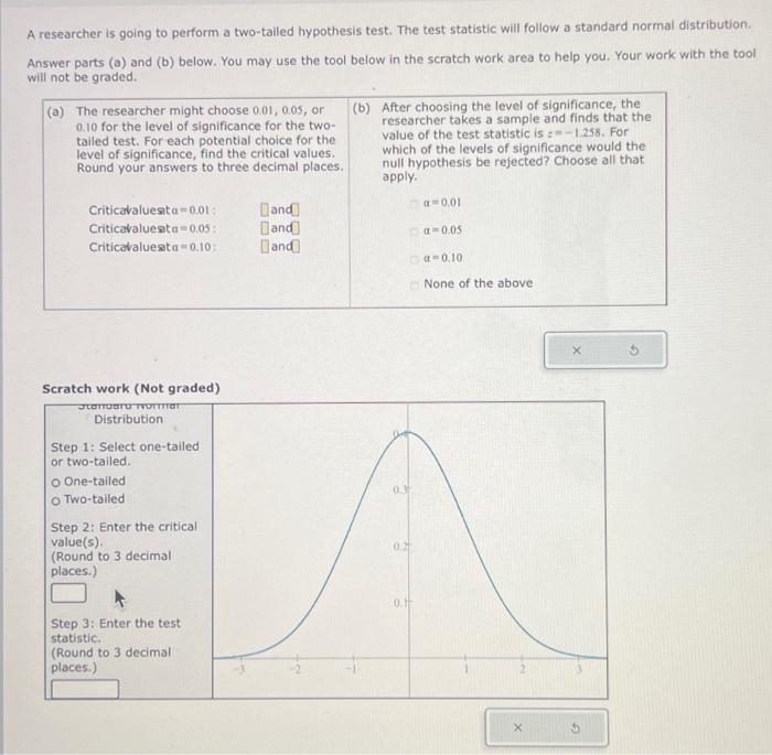 Solved A researcher is going to perform a two-tailed | Chegg.com