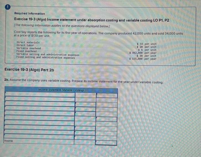 Solved Required Information Exercise 19.3 (Algo) Income | Chegg.com