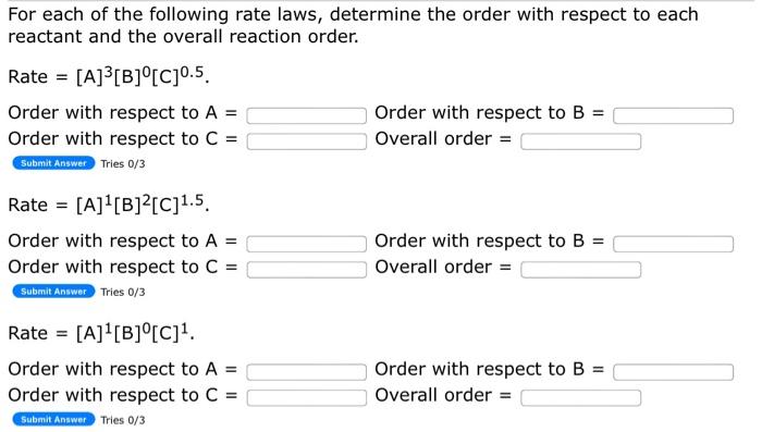 Solved For each of the following rate laws, determine the | Chegg.com