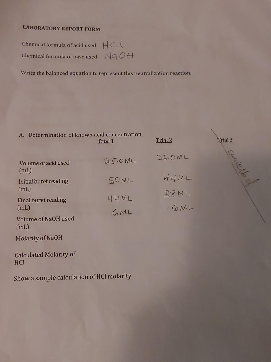 Solved EXPERIMENTAL PROCEDURE A. Determination of | Chegg.com