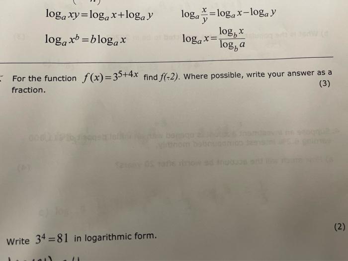 Solved loga xy=loga x+loga y loga * = logax-logay у х loga | Chegg.com