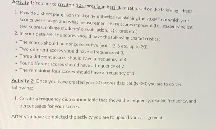 Solved Activity 1: You are to create a 30 scores (numbers) | Chegg.com