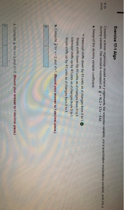 Solved Exercise 17-1 Algo 8.35 points Consider a linear | Chegg.com
