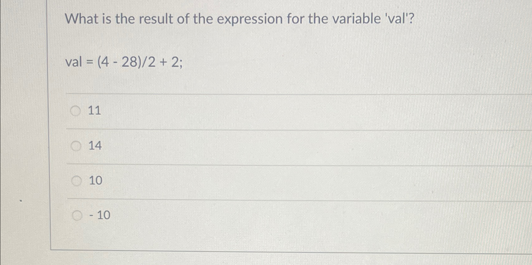 Solved What is the result of the expression for the variable | Chegg.com