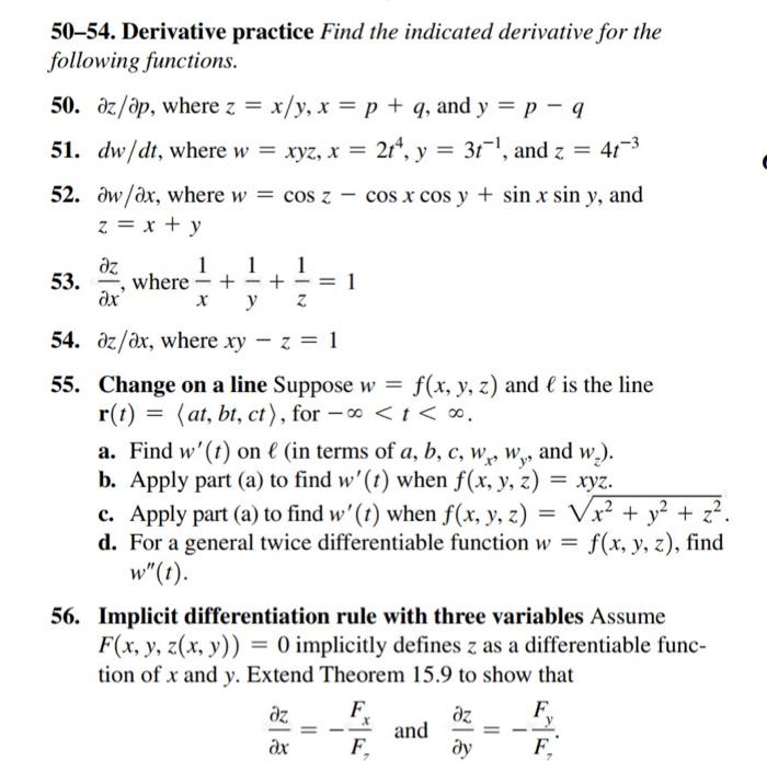 Solved 50-54. Derivative practice Find the indicated | Chegg.com