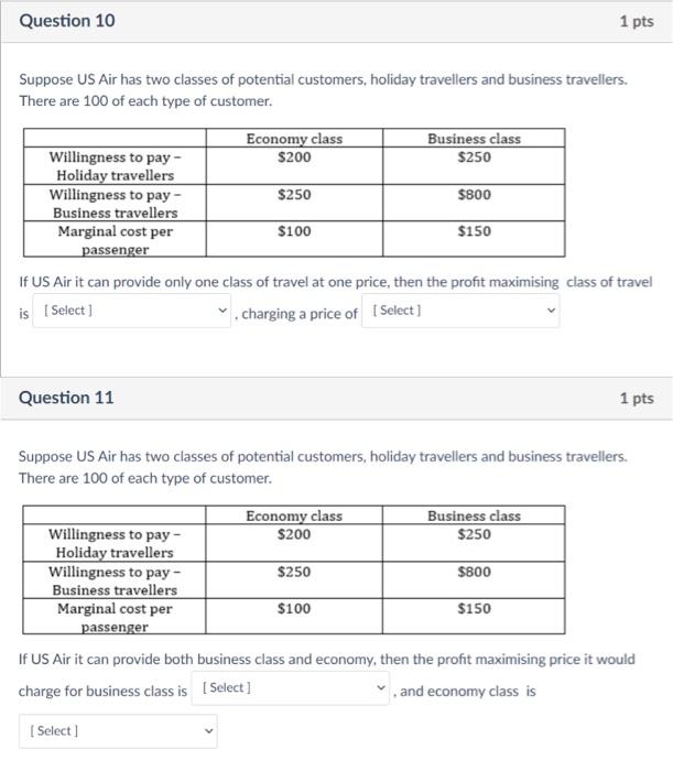 Suppose US Air has two classes of potential | Chegg.com