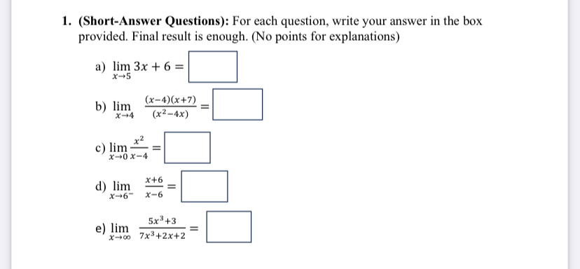 Solved (Short-Answer Questions): For each question, write | Chegg.com