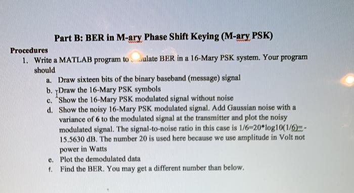Part B: BER in M-ary Phase Shift Keying (M-ary PSK) | Chegg.com