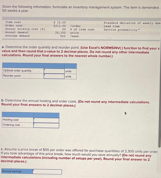 Given the following information, formulate an | Chegg.com