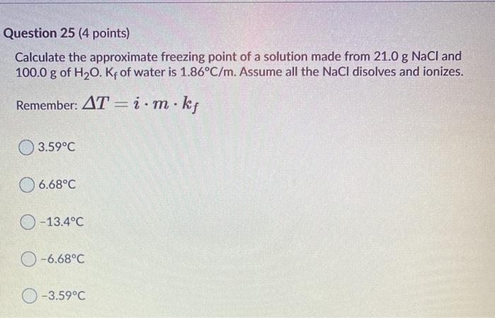 Solved Question 25 (4 points) Calculate the approximate | Chegg.com