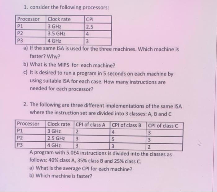 Solved 1. consider the following processors: a) If the same | Chegg.com