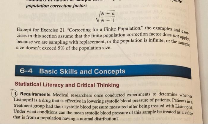 Solved population correction factor: N - n N - 1 Except for | Chegg.com
