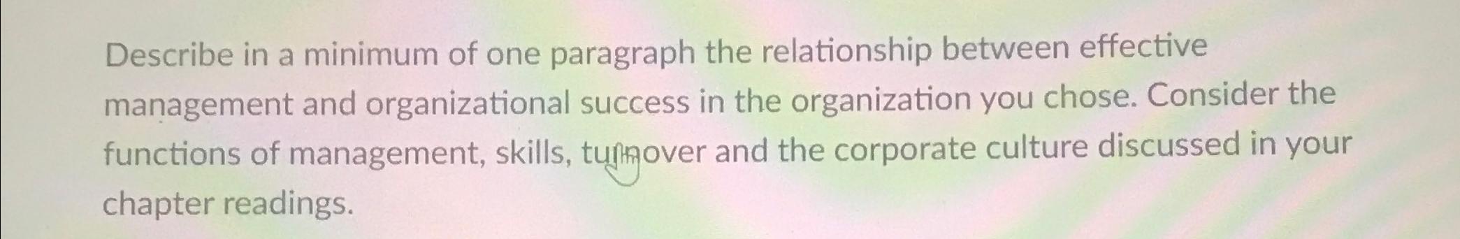 Solved Describe in a minimum of one paragraph the | Chegg.com