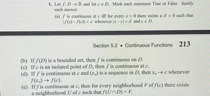 Solved 1. Let f:D→R and let c∈D. Mark each statement True or | Chegg.com