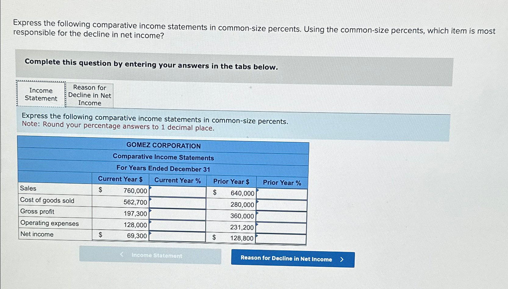 Solved Express the following comparative income statements | Chegg.com
