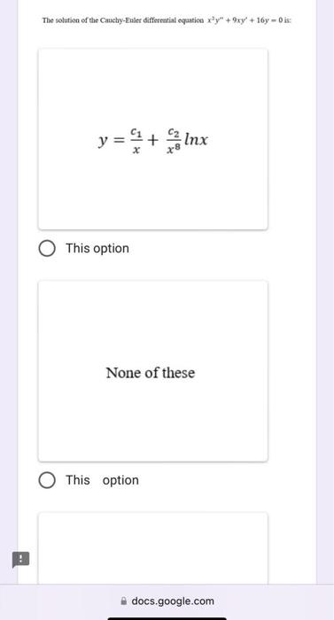 Solved The solution of the Cauchy-Euler differential | Chegg.com
