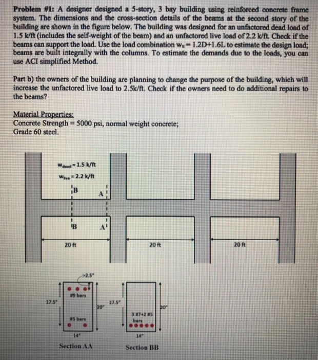 Solved Problem #1: A designer designed a 5-story, 3 bay | Chegg.com