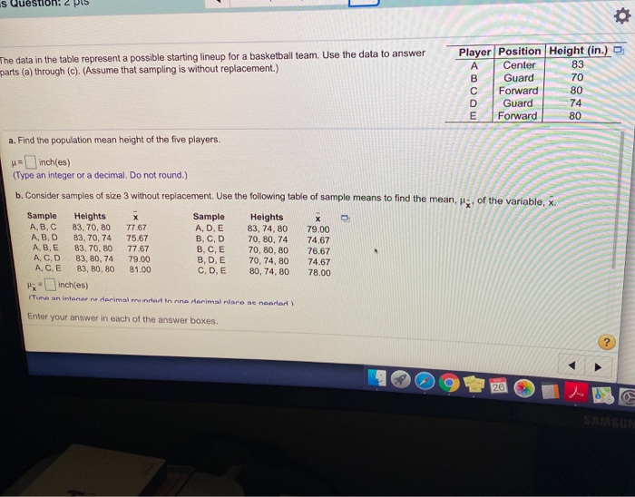 Solved s Question: 2 pis The data in the table represent a | Chegg.com