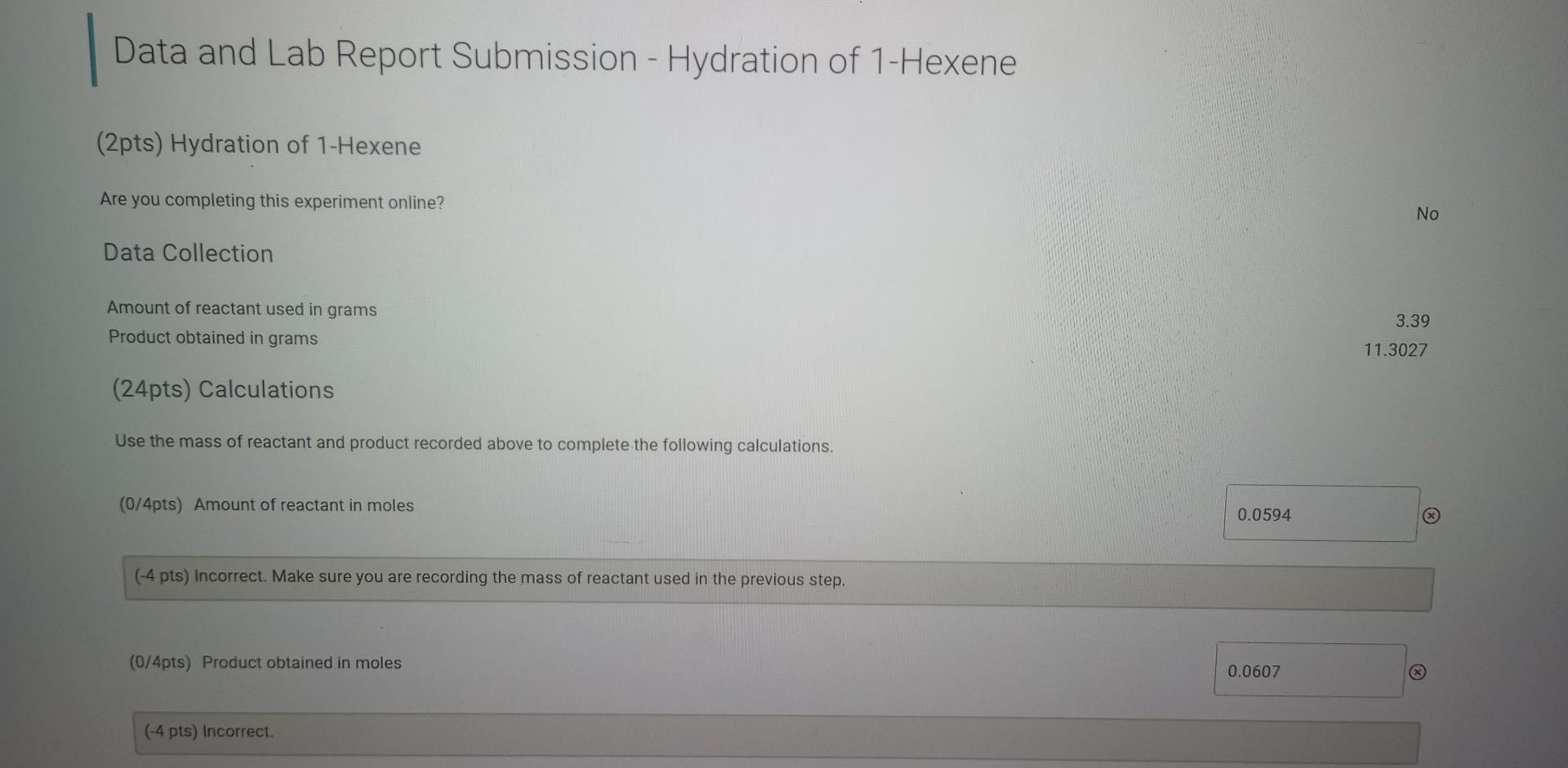 Solved Data and Lab Report Submission - Hydration of | Chegg.com