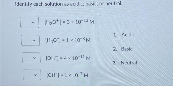 Solved Identify each solution as acidic, basic, or neutral. | Chegg.com