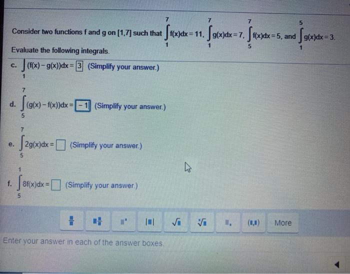 Solved 7 7 5 Stre)dx= 11. Sg(x)dx=7. ſ« Sg6wdk Consider two | Chegg.com