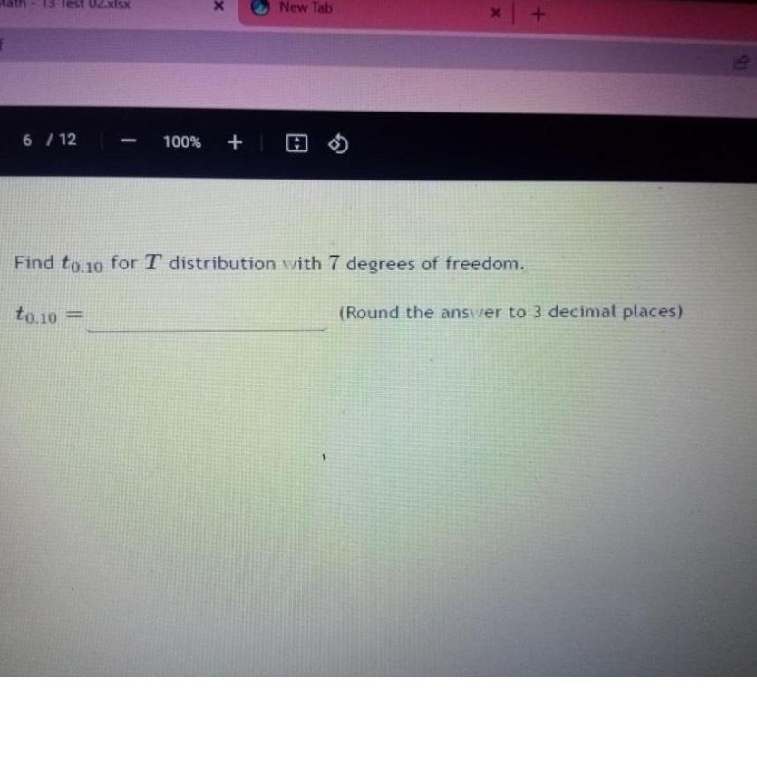 Solved Find t0.10 ﻿for T ﻿distribution with 7 ﻿degrees of | Chegg.com