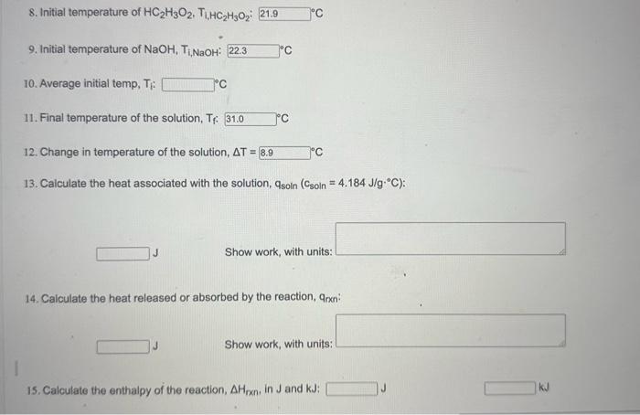 Solved 'C 9. Initial temperature of NaOH,Ti,NaOH : ∘C 10. | Chegg.com