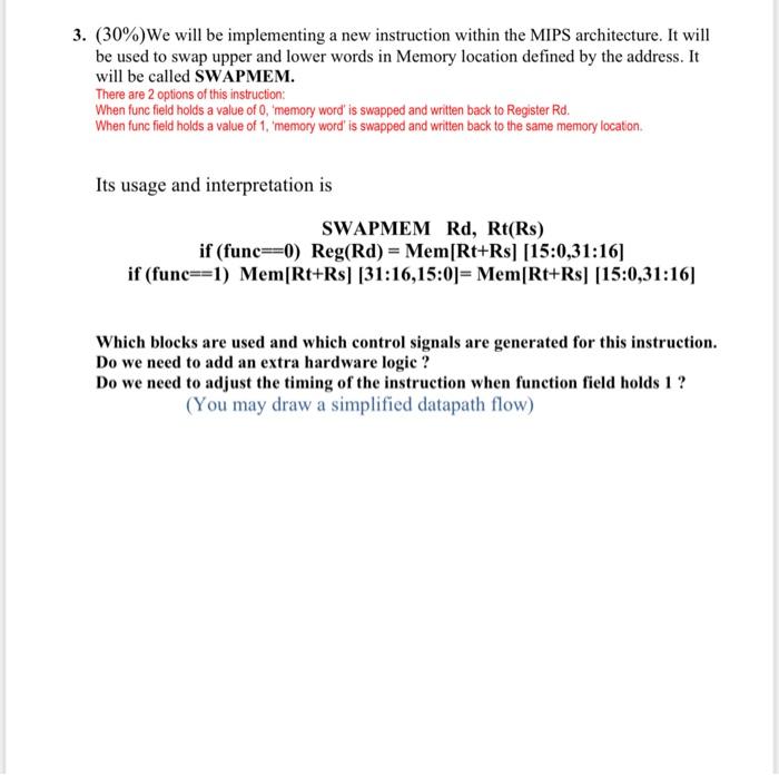 Solved (30%) We will be implementing a new instruction | Chegg.com