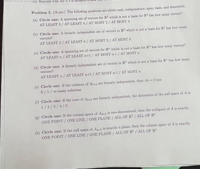 Solved Problem 2. (16 pts.) The following questions are | Chegg.com