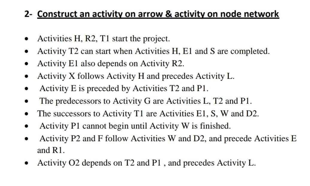 Solved 2- Construct an activity on arrow & activity on node | Chegg.com