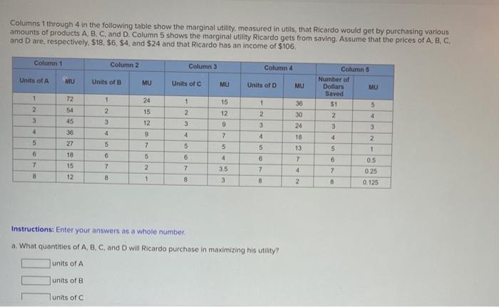 Solved Columns 1 through 4 in the following table show the | Chegg.com