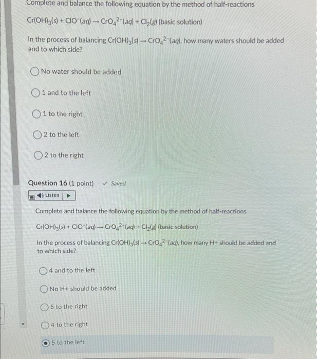 Solved Complete and balance the following equation by the | Chegg.com