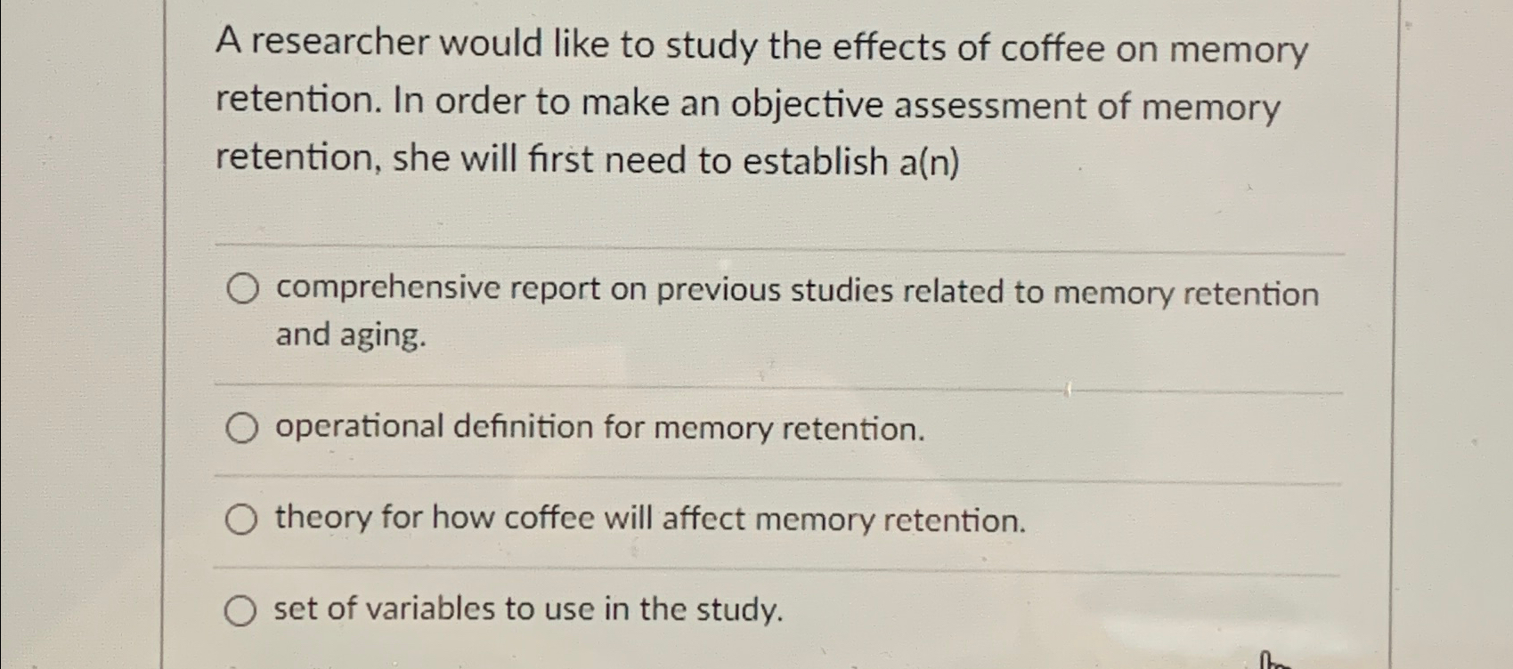 Solved A researcher would like to study the effects of | Chegg.com