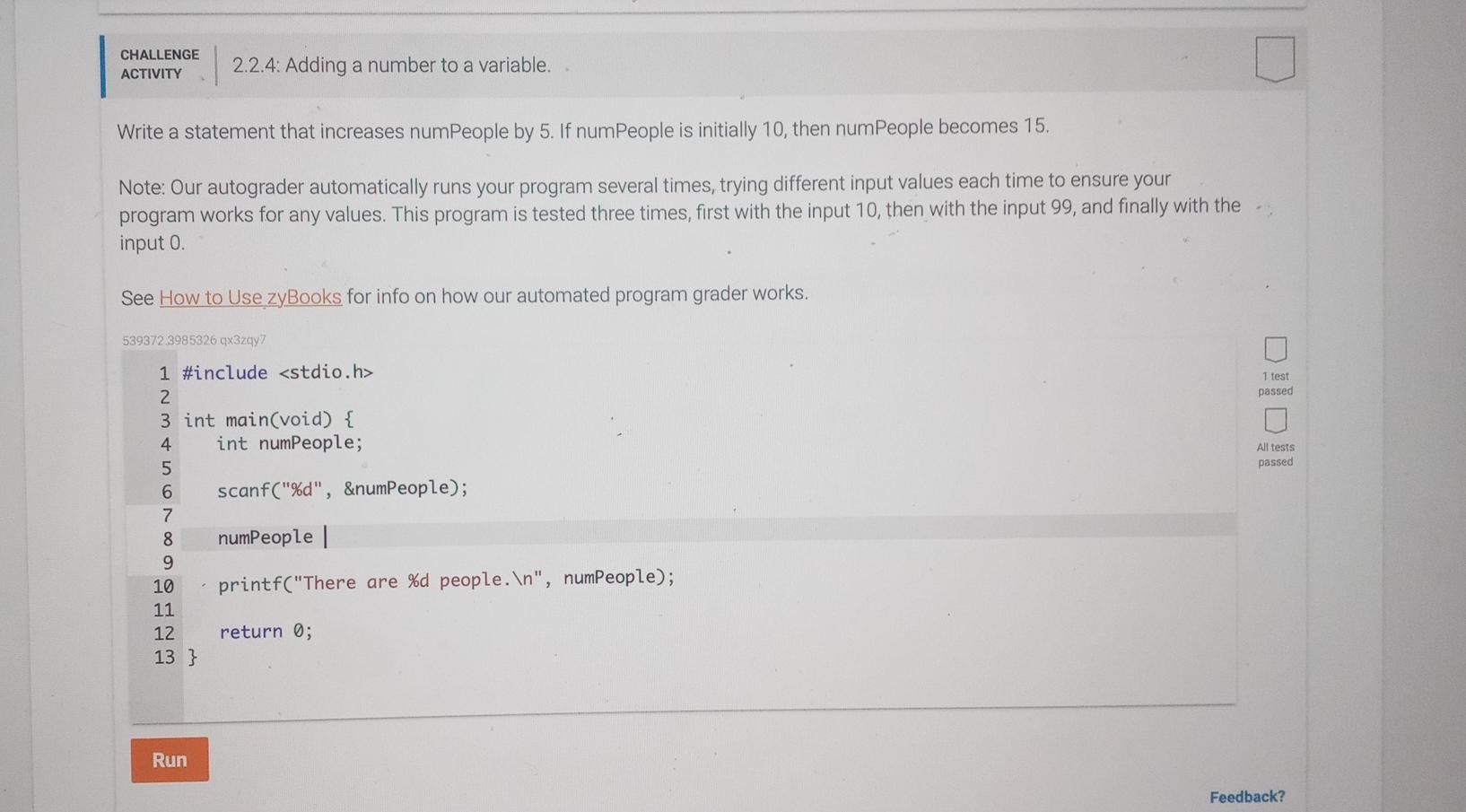 Solved CHALLENGEACTIVITY2.2.4: Adding a number to a | Chegg.com