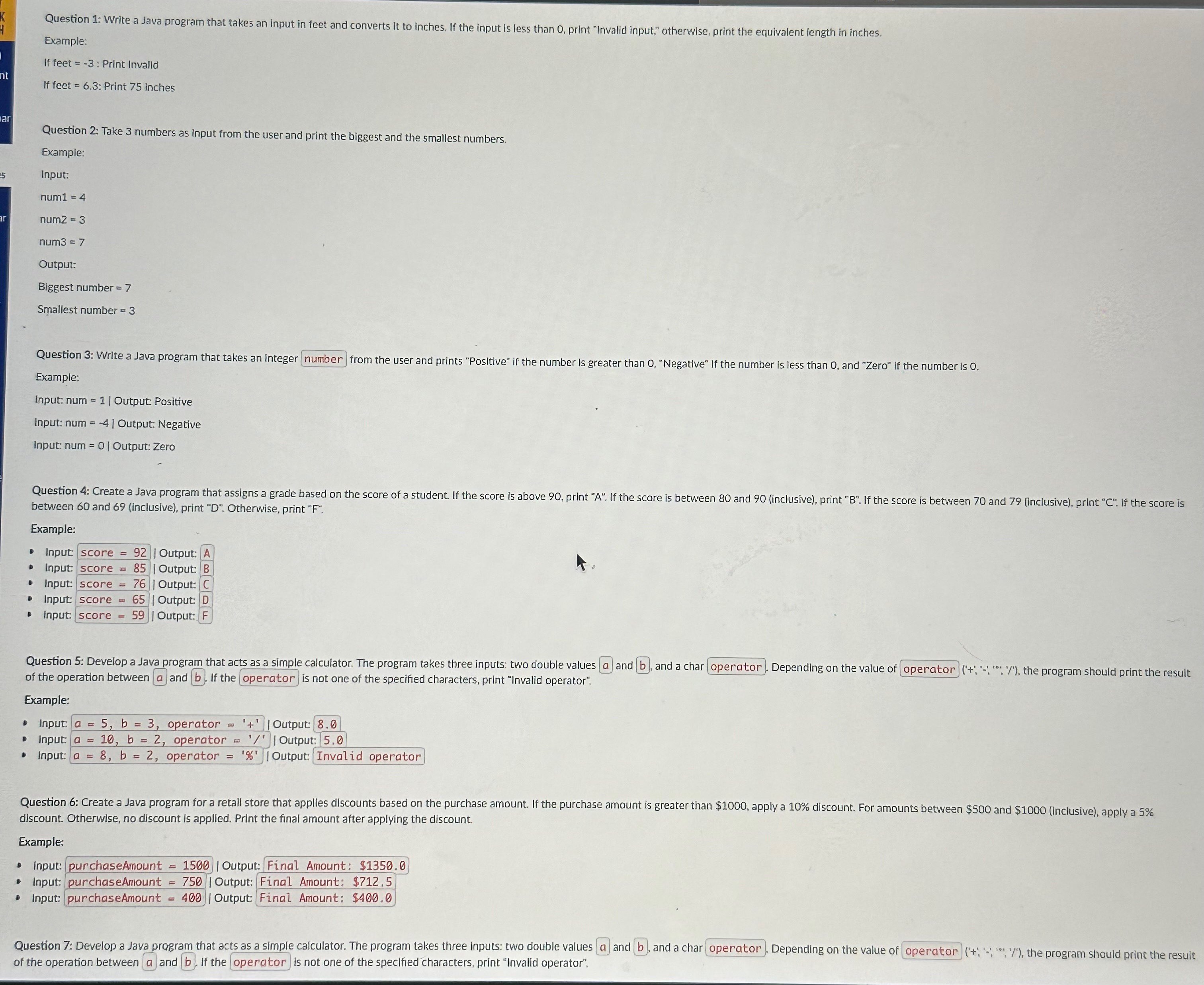 Solved Question 1: Write a Java program that takes an input | Chegg.com