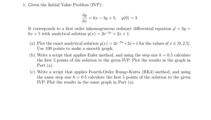Solved 1. Given the Initial Value Problem (IVP): | Chegg.com