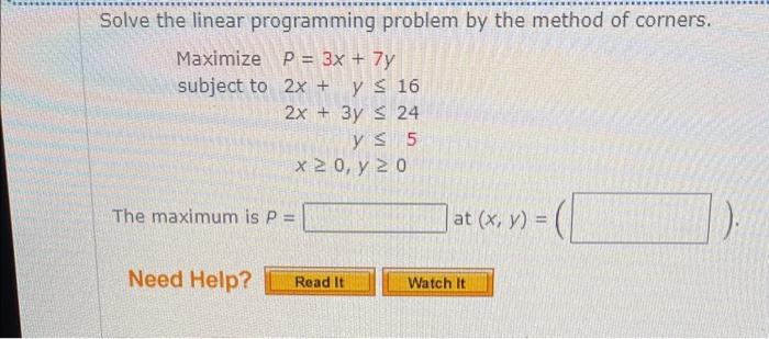 Solve The Linear Programming Problem By The Method Of