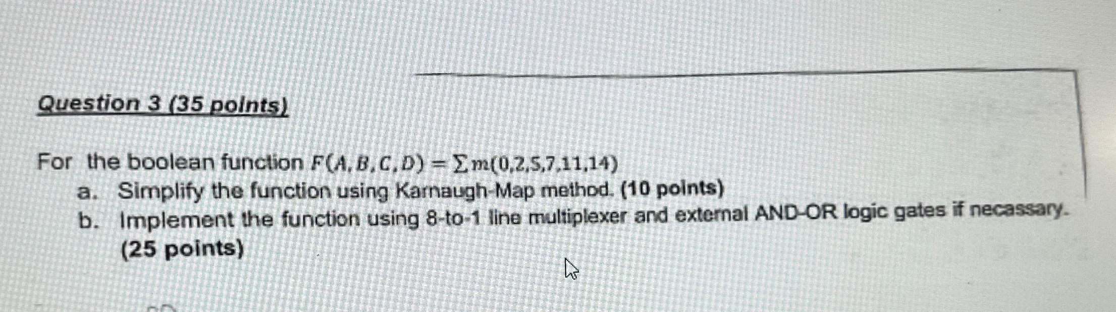 Solved Question 3 ( 35 ﻿points)For the boolean function | Chegg.com