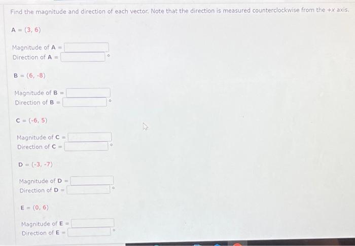 Solved Find the magnitude and direction of each vector. Note | Chegg.com
