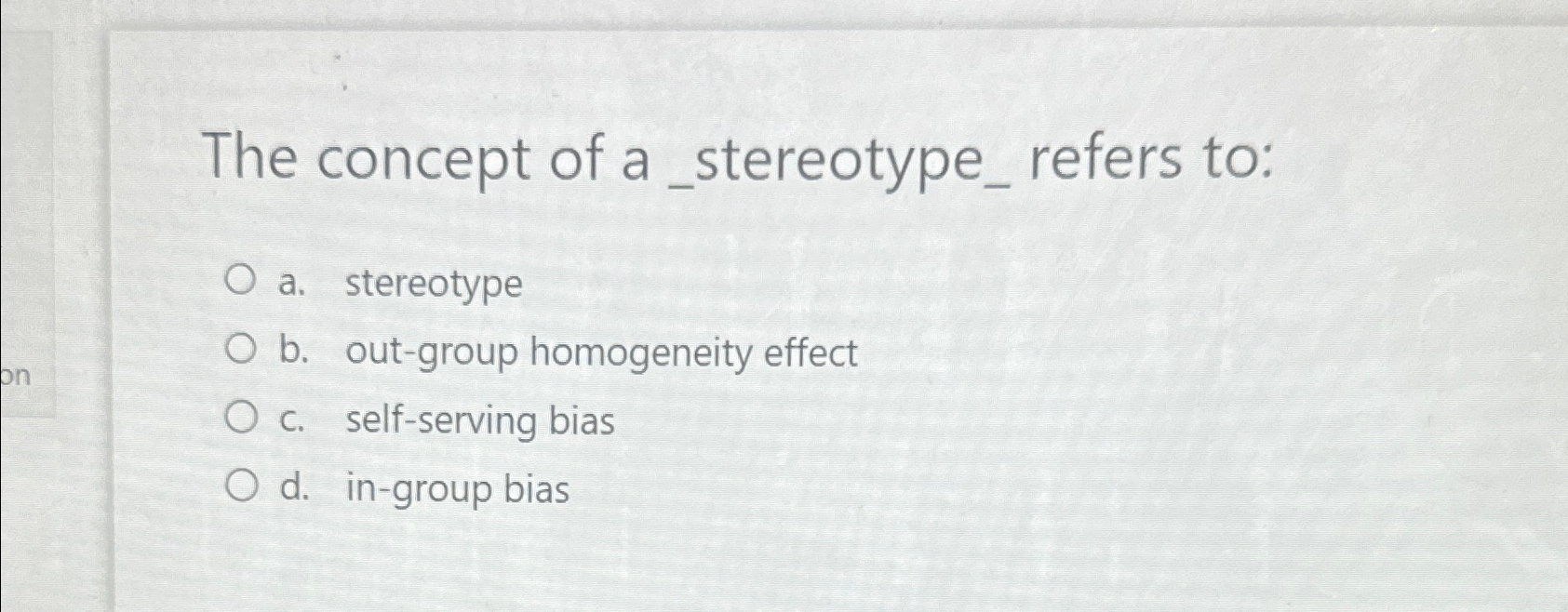 Solved The concept of a_stereotype_refers to:a. | Chegg.com