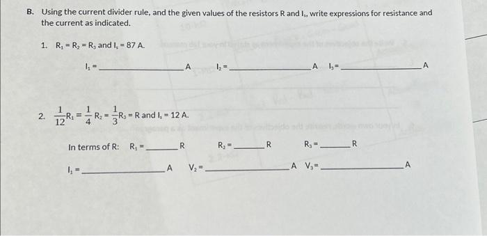 Solved B. Using the current divider rule, and the given | Chegg.com