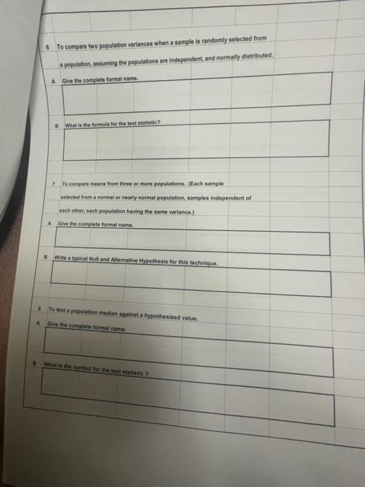 Solved 6. To compare two population variances when a sample | Chegg.com