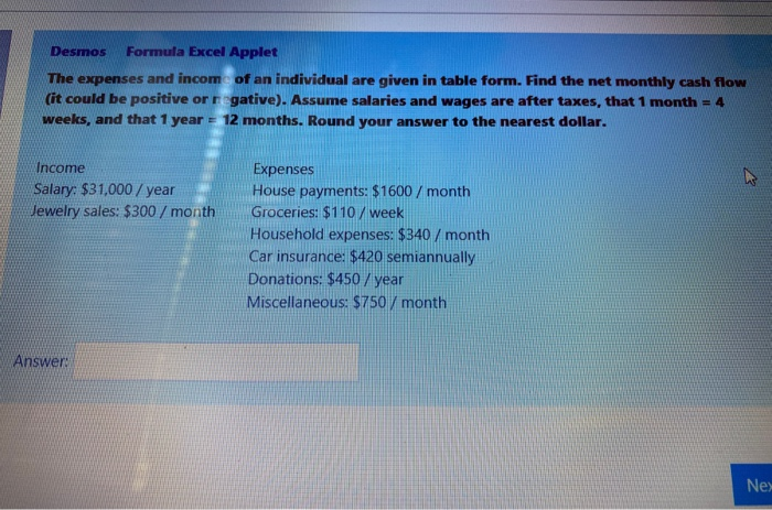 Solved Desmos Formula Excel Applet The expenses and income | Chegg.com