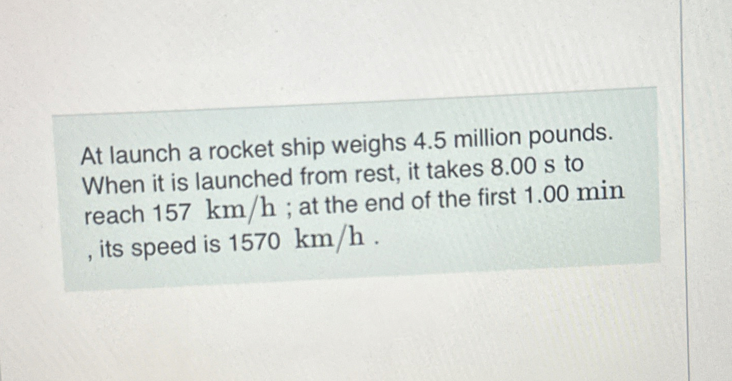 Solved At launch a rocket ship weighs 4.5 ﻿million | Chegg.com